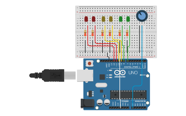 Circuit design LED & POTENTIOMETER - Tinkercad Circuit design LED & POTENTIOMETER - Tinkercad