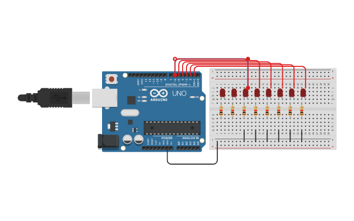 Circuit design Blink led et chenillard - Tinkercad