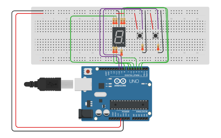 Circuit design Display-7-segmentos | Tinkercad