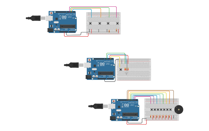 Circuit Design Practica 4 Pulsadores Buzzers Y Led Rgb Tinkercad