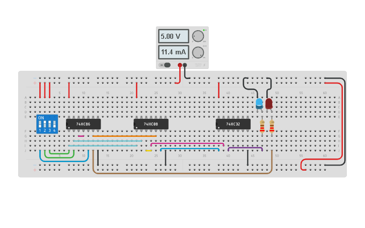 Circuit design Full Adder using two half adder - Tinkercad