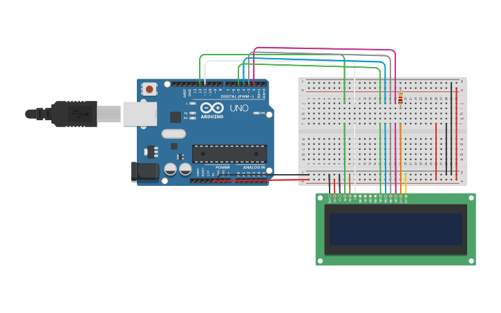 Circuit design Project - lcd,potentiometer,temp sensor - Tinkercad