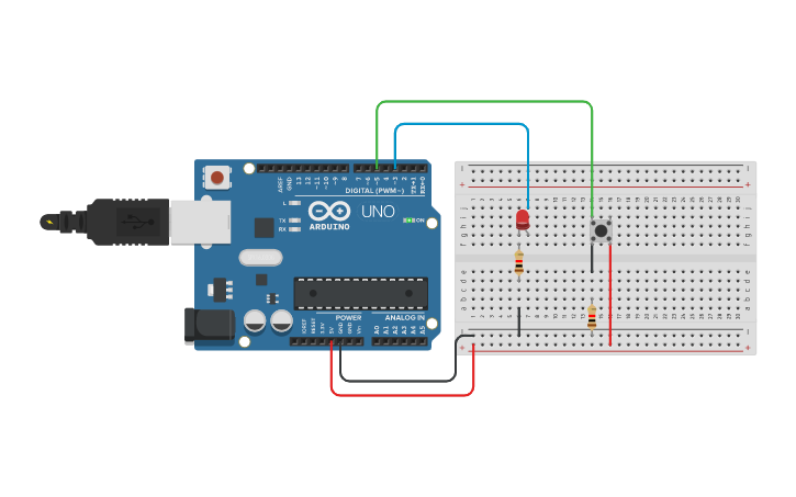Circuit design Pushbutton switch and LED - Tinkercad