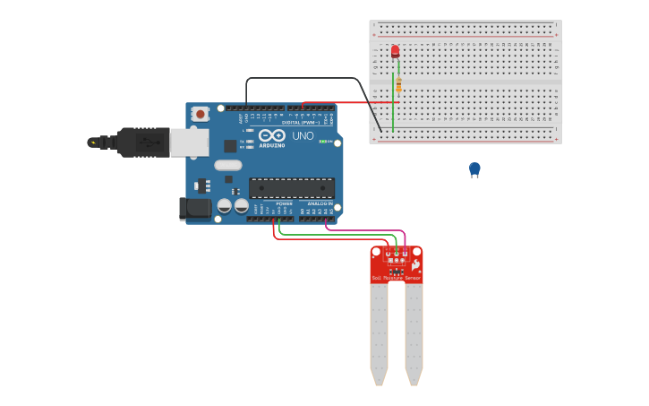 Circuit design sensor de humedad led - Tinkercad