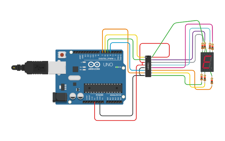 Circuit design 7 Segment by using CD4511 - Tinkercad