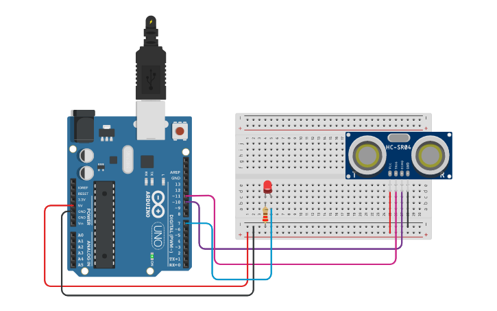 Circuit design sensor de distancia con led - Tinkercad