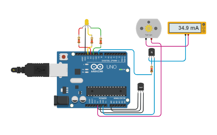 Circuit design Temperature Control - Tinkercad