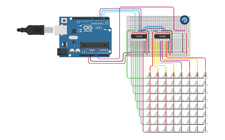 Circuit design Name- Class- 8x8 LED Matrix for all dimensions . - Tinkercad
