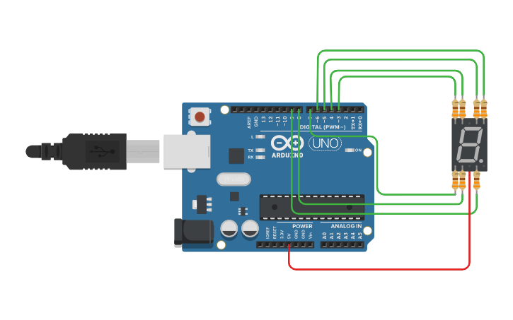 Circuit design 7 segmentos arduino | Tinkercad