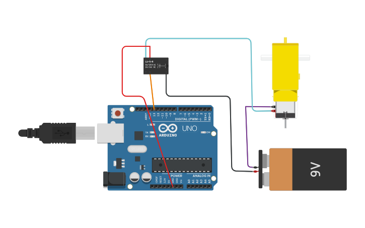 Circuit design Motor with relay - Tinkercad