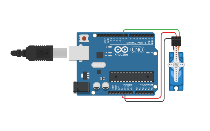 Circuit design Control Servo using Servo.h Library - Tinkercad