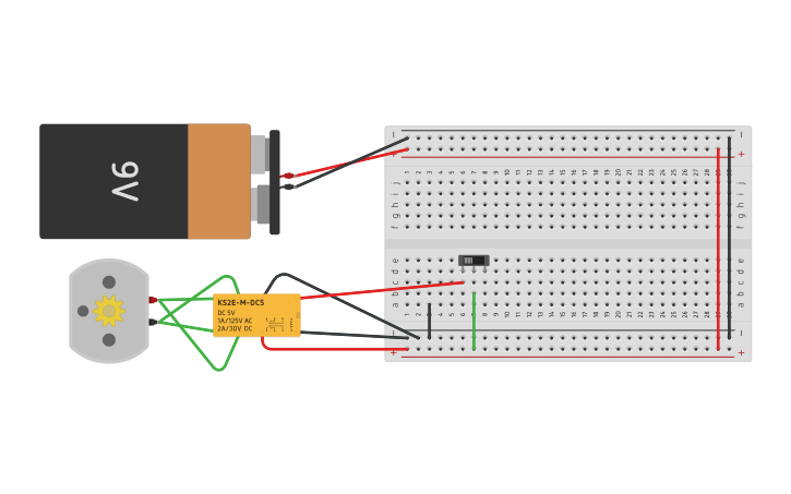 Circuit design Rele dpdt + motor con cambio de sentido de giro | Tinkercad