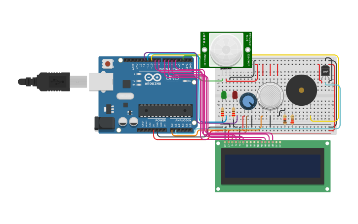 Circuit design Safety and Security Detection System - Tinkercad