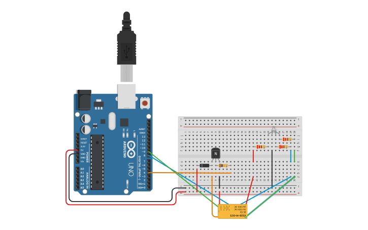 Circuit design Ligar LED RGB - Relé - Tinkercad