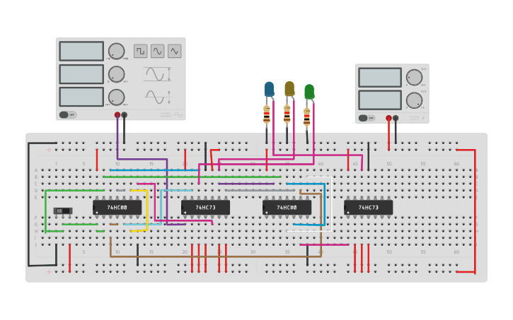 Circuit design 3 bit asynchronous up/down | Tinkercad Circuit design 3 bit asynchronous up/down | Tinkercad