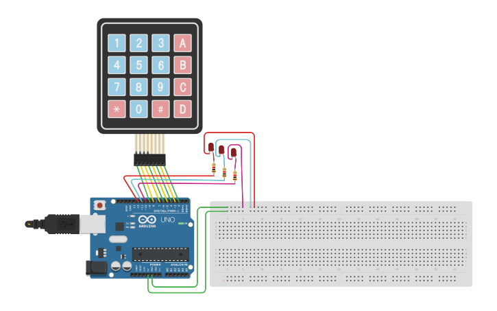 Circuit design Exercice 9; clavier matriciel - Tinkercad