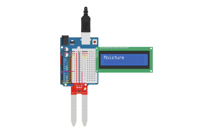 Circuit design ZALSOS soil moisture sensor with LCD - Tinkercad