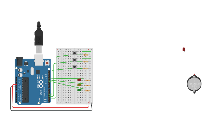 Circuit design Three buttons - Tinkercad
