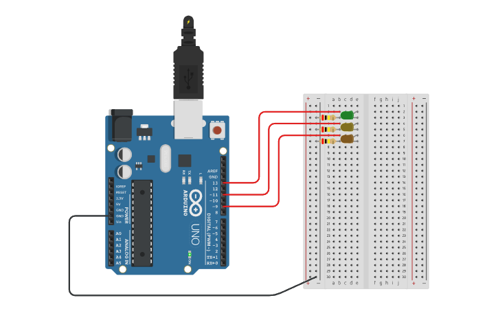 Circuit design L2B Three Blinking Lights - Tinkercad