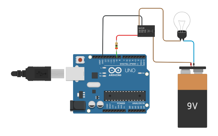 Circuit design rele arduino - Tinkercad