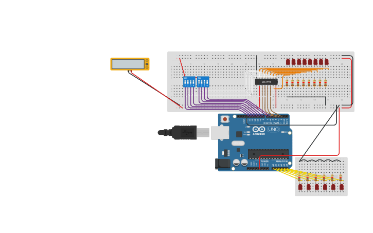 Circuit design unfinnished 74HC595 Shift Register Arduino Uno - Tinkercad