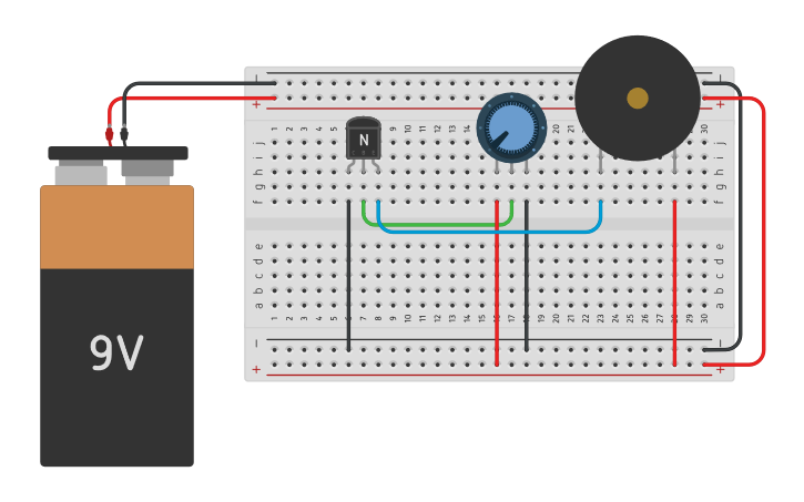 Circuit design Sistema de Buzzer com Transistor - Tinkercad