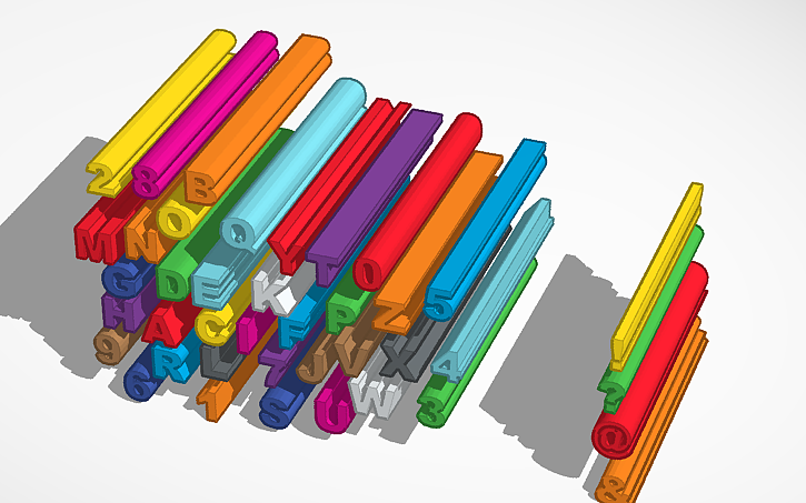 3D design Alphabet, Numbers and Symbols - Tinkercad