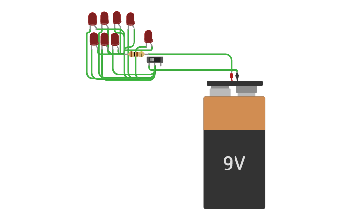 Circuit design 8 LED with switch - Tinkercad