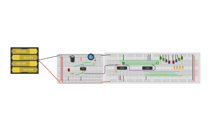Circuit design Contador binario 8 bits - Tinkercad Circuit design Contador binario 8 bits - Tinkercad