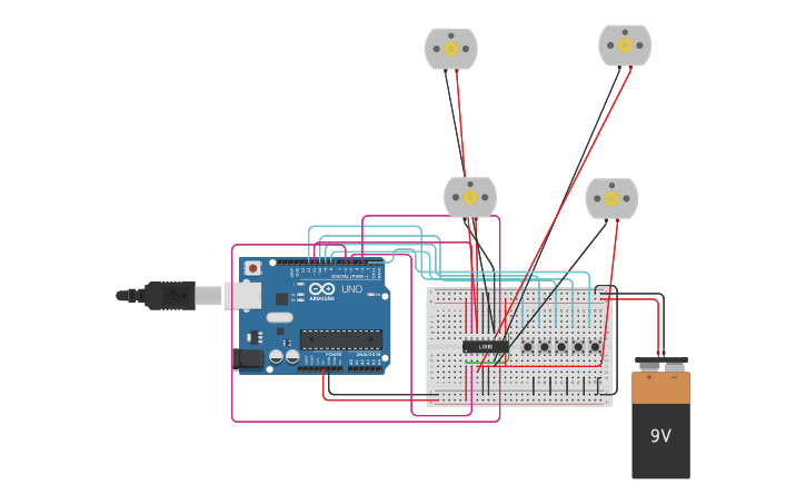 Circuit design Motorized car project. - Tinkercad