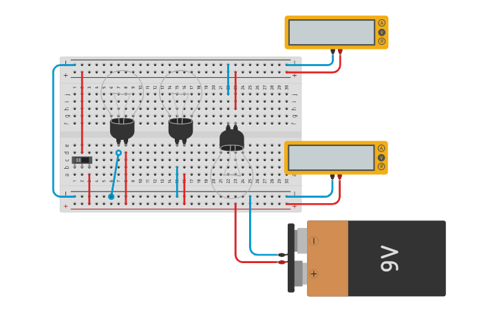 Circuit design Breadboard and Bulbs | Tinkercad
