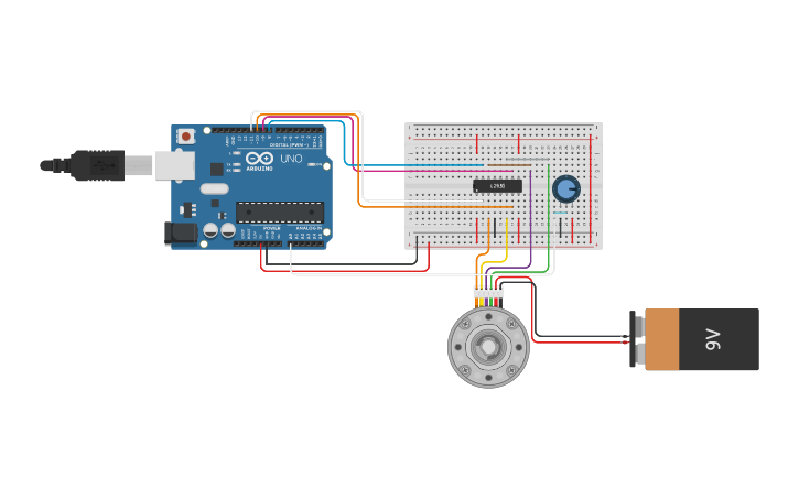 Circuit design PETA 3.1 - Stepper Motor + Potentiometer Rojo - Tinkercad