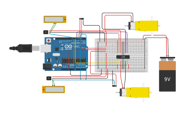 Circuit design Line follower circuit - Tinkercad