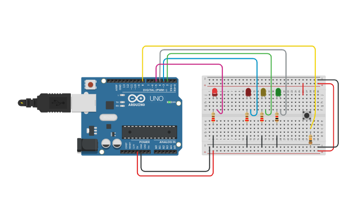 Circuit design Botão para ligar vários LEDs e um LED que indica sistema ...
