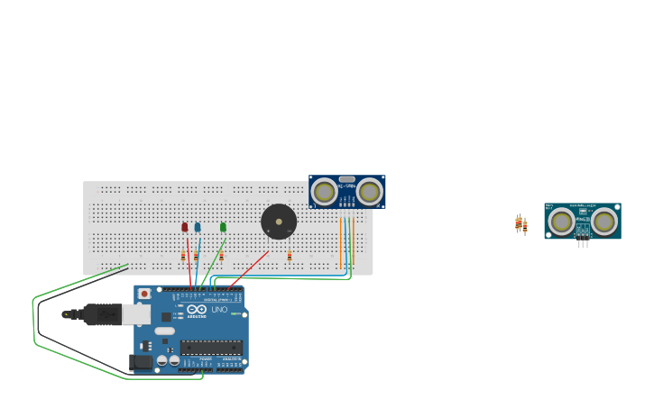 Circuit design UltraSonic Senser with Buzzer Security System - Tinkercad