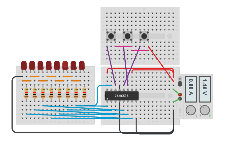 Circuit design shift register example without arduino - Tinkercad