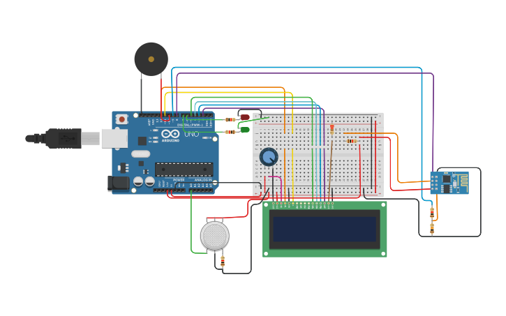 Circuit Design Smoke An Gas Leakage Detection System Using Gsm Tinkercad