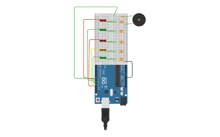 Circuit design Semáforo Sonoro de Veículos e Pedestres | Tinkercad