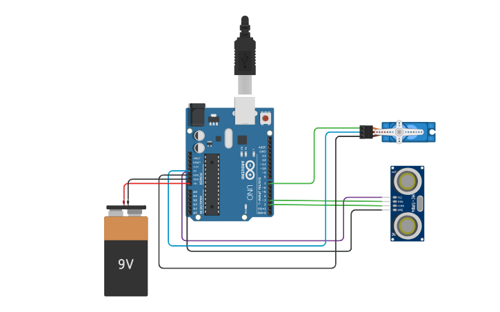 Circuit design SMART DUSTBIN - Tinkercad