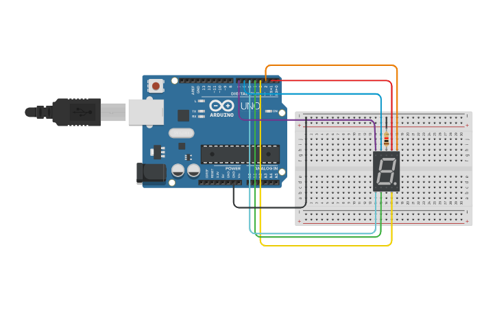 Circuit design 7 segment counting - Tinkercad