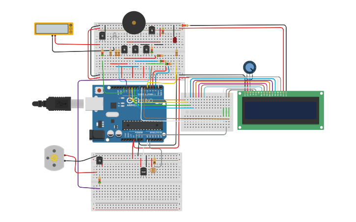 Circuit design RGB+LDR+BUZZER+LCD - Tinkercad