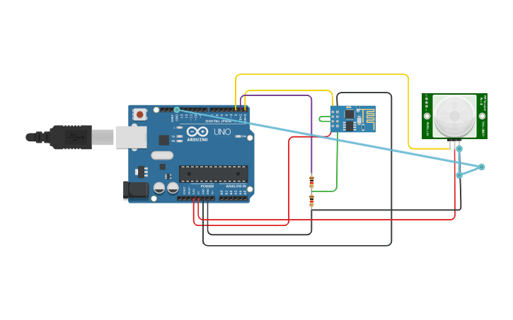 Circuit design PIR Sensor with Wifi to connect Thingspeak - Tinkercad