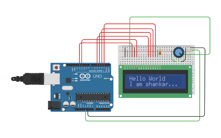 Circuit design LCD with potentiometer - Tinkercad
