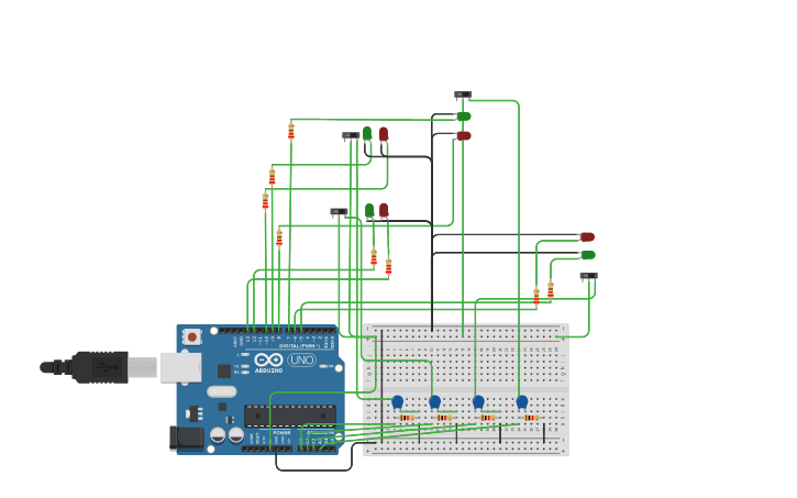Circuit design Eindige automaten - verkeerslicht met arduino 2 | Tinkercad