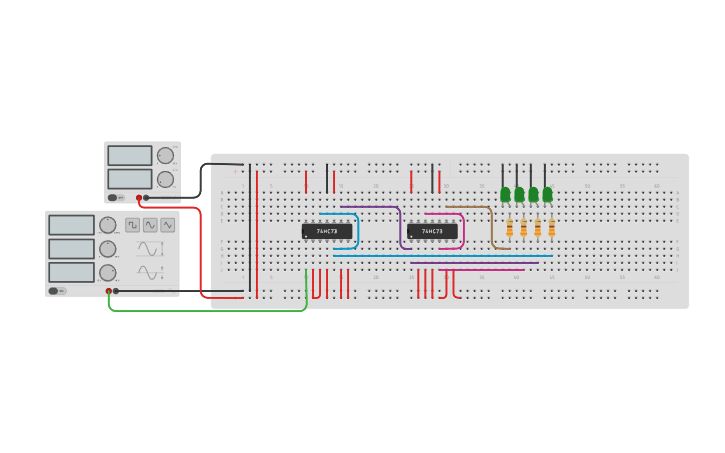 Circuit design 4 Bit Ripple Counter 74HC73 - Tinkercad