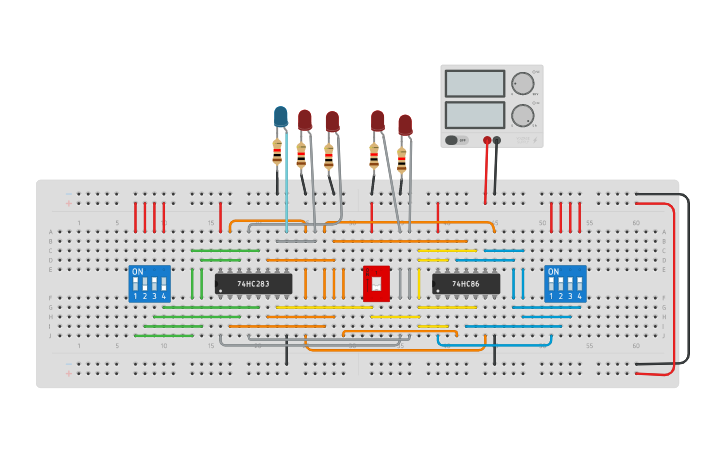 Circuit design 4-Bit Adder/Subtractor - Tinkercad