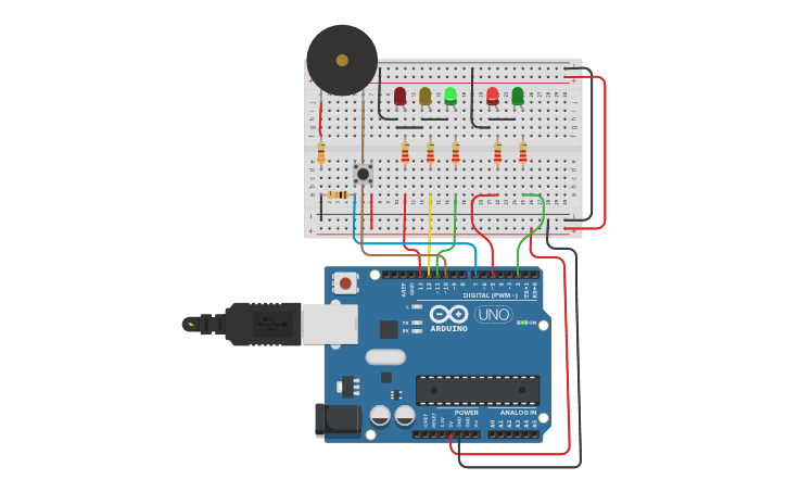 Circuit design Simulador Sinal Trânsito Pedestre Arduíno - Tinkercad