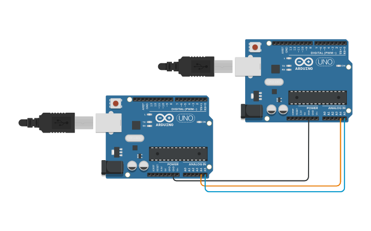 Circuit design I2C conectando dos arduinos | Tinkercad Circuit design I2C conectando dos arduinos | Tinkercad