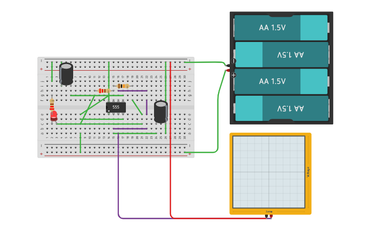 Circuit design Astable multivibrator / Oscillator using 555 timer ic - Tinkercad