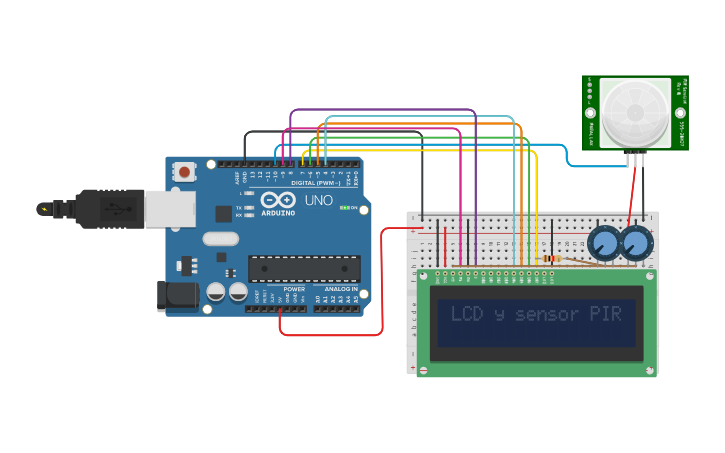 Circuit design Práctica 11: Con Arduino UNO R3, Sensor PIR y pantalla ... Circuit design Práctica 11: Con Arduino UNO R3, Sensor PIR y pantalla ...